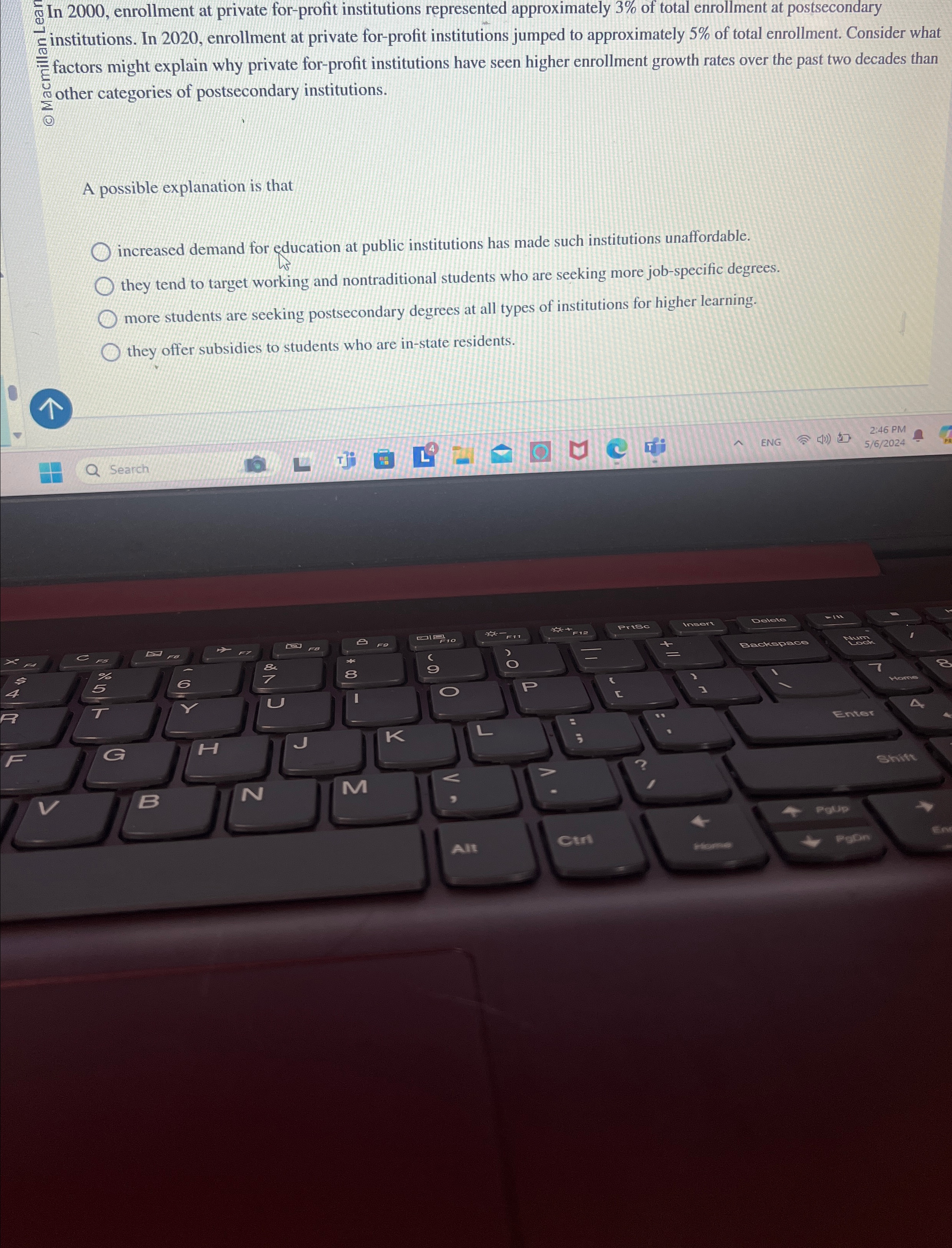 Solved ভ్ల్ ﻿In 2000 , ﻿enrollment at private for-profit | Chegg.com