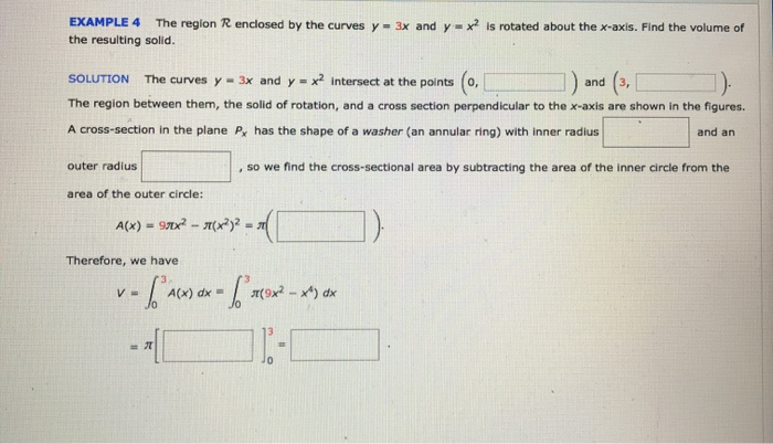 Solved EXAMPLE 4 The region R enclosed by the curves y - 3x | Chegg.com