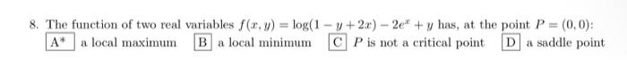 Solved 8 The Function Of Two Real Variables