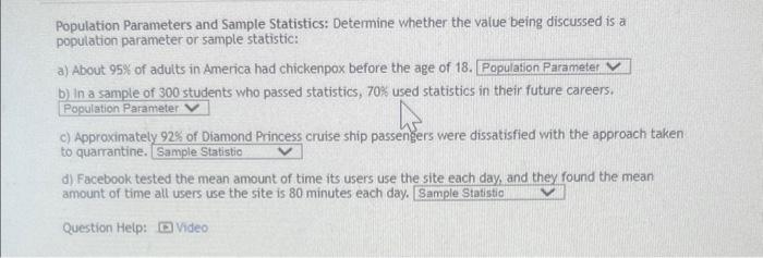 Solved Population Parameters and Sample Statistics: | Chegg.com