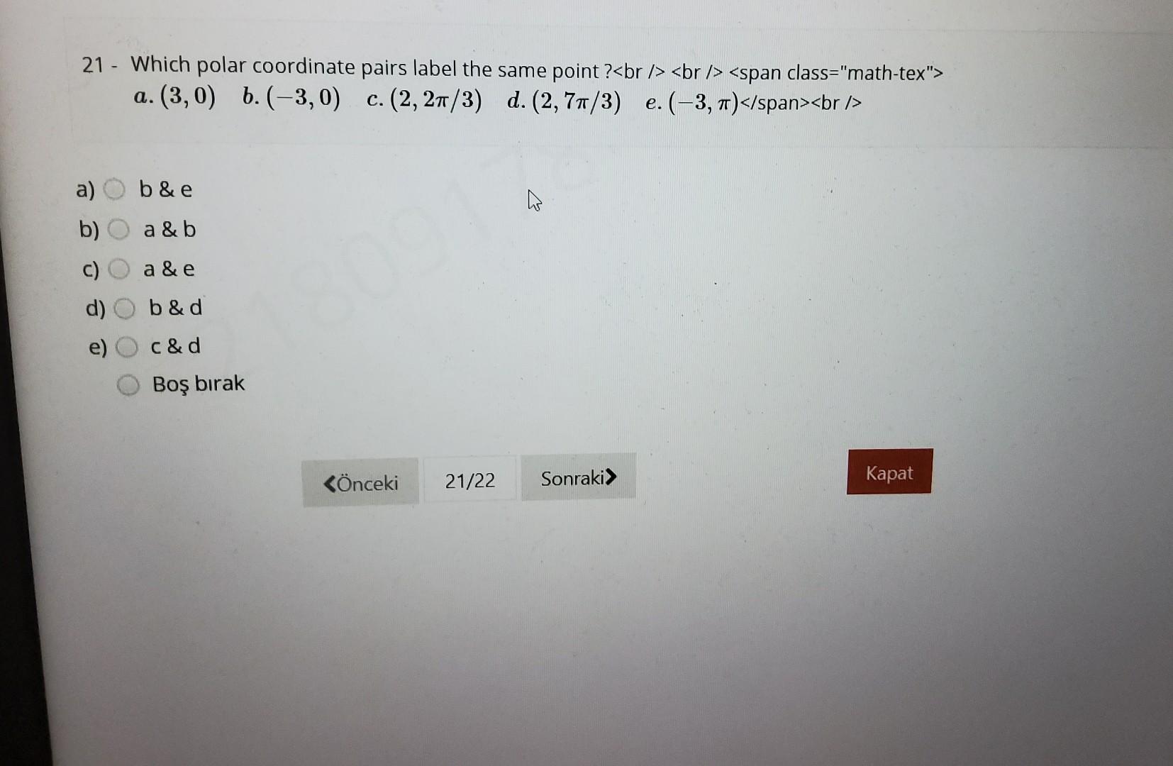Solved 21 - Which polar coordinate pairs label the same | Chegg.com