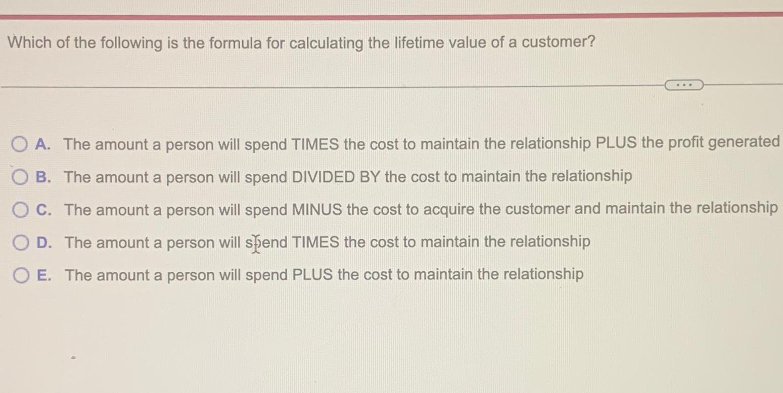 Solved Which of the following is the formula for calculating | Chegg.com
