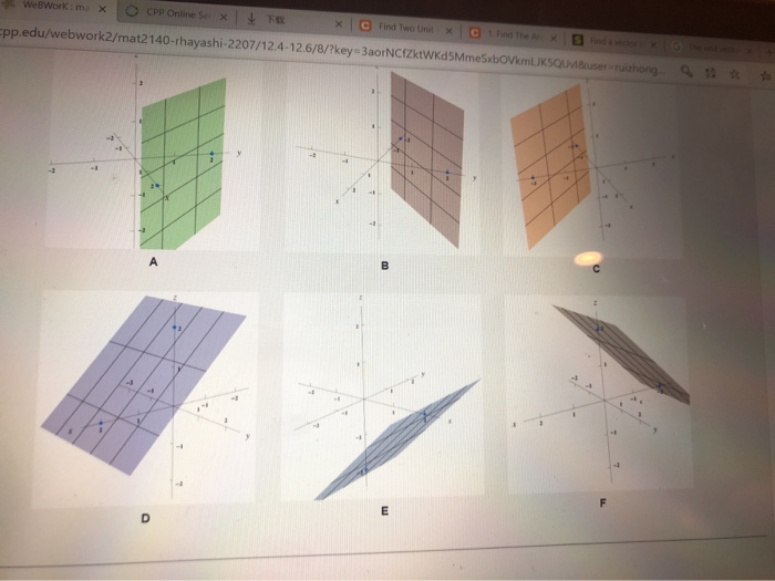 mathch the equation of the planes with one of the | Chegg.com
