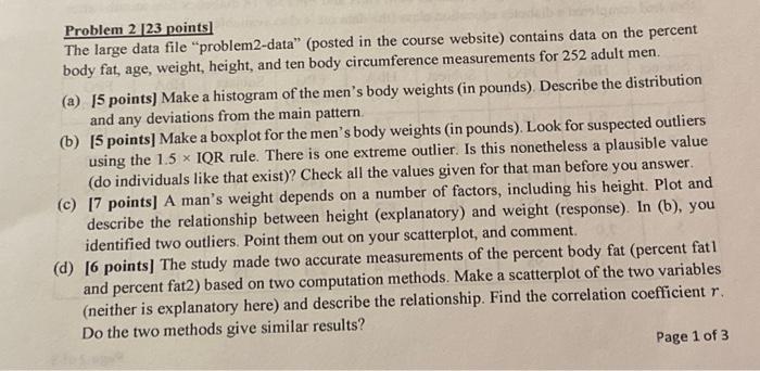 Solved Problem 2 [23 points] The large data file | Chegg.com