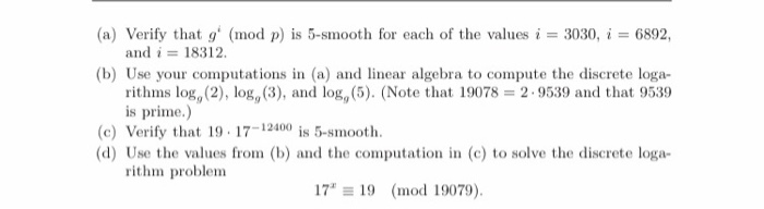 Solved Section 3.8. The index calculus and discrete | Chegg.com