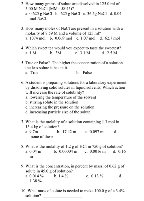 Solved 2. How many grams of solute are dissolved in 125.0 ml | Chegg.com