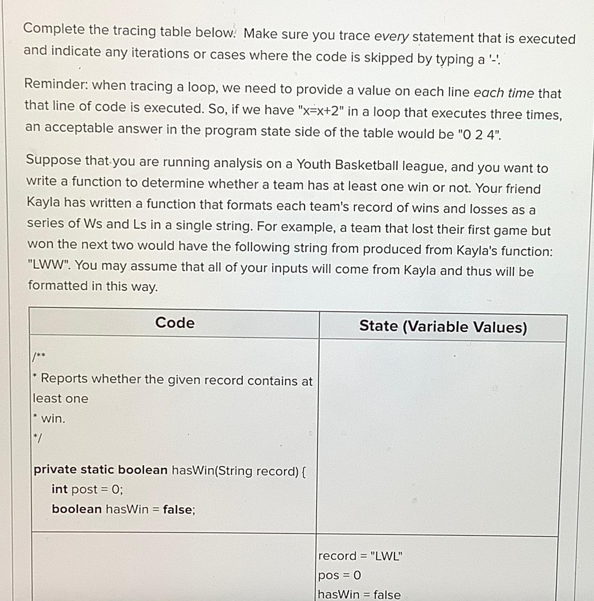 Solved Complete the tracing table below. Make sure you trace | Chegg.com