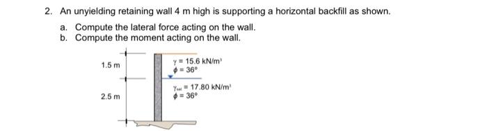 Solved 2. An unyielding retaining wall 4 m high is | Chegg.com