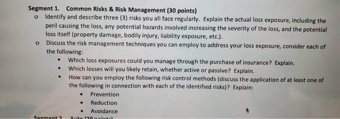 Solved o Segment 1. Common Risks & Risk Management (30 | Chegg.com