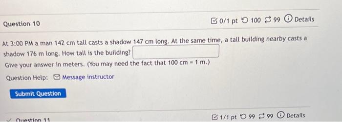 Solved At 3:00 PM a man 142 cm tall casts a shadow 147 cm | Chegg.com