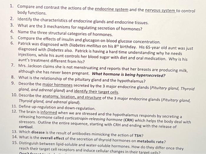Solved 1. Compare and contrast the actions of the endocrine | Chegg.com