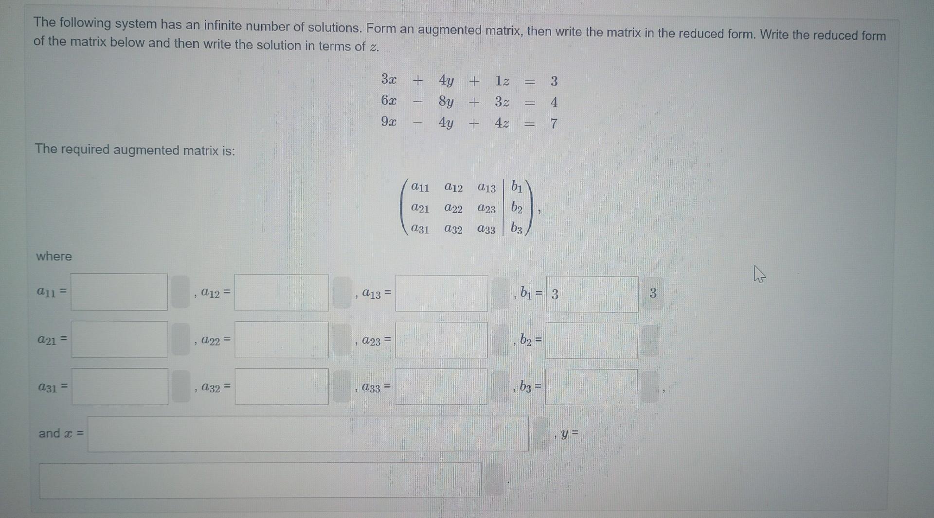 Solved The following system has an infinite number of | Chegg.com