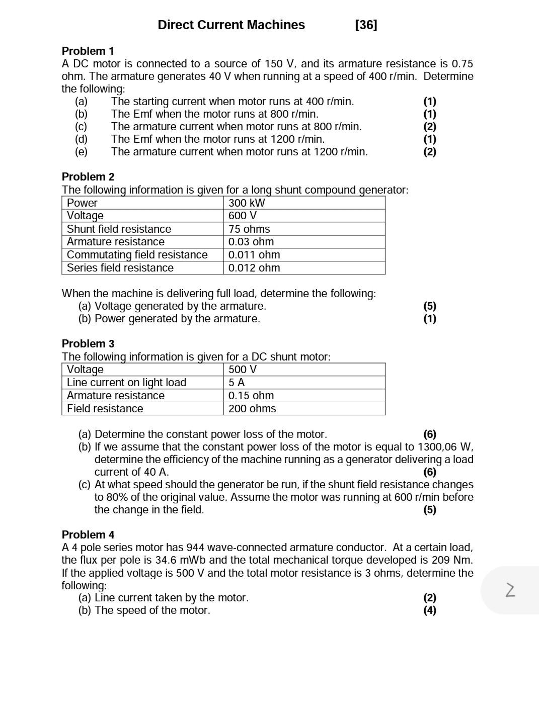 Solved Direct Current Machines [36] Problem 1 A DC motor is | Chegg.com