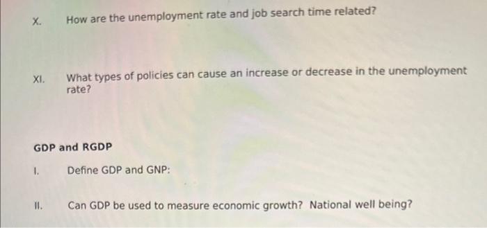 Solved X. How are the unemployment rate and job search time | Chegg.com