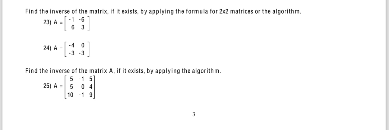 Solved Find the inverse of the matrix, if it exists, by | Chegg.com