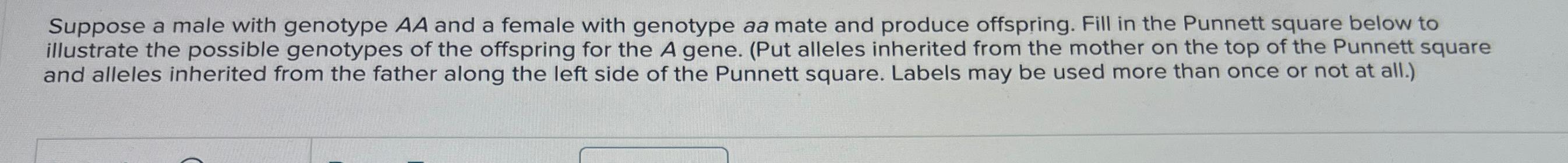 Solved Suppose a male with genotype AA ﻿and a female with | Chegg.com