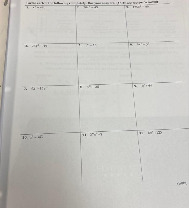 Solved Factor each of the following completely. Box your | Chegg.com