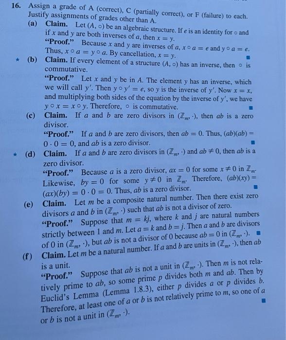 Solved 16. Assign a grade of A (correct), C (partially | Chegg.com