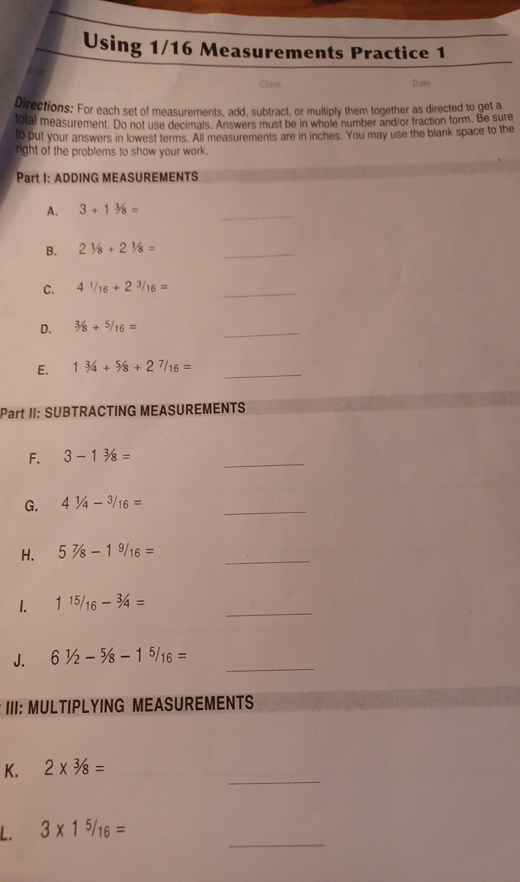 Solved Using 1/16 ﻿Measurements Practice | Chegg.com