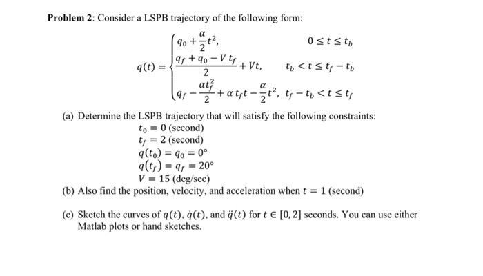 Solved Problem 2: Consider a LSPB trajectory of the | Chegg.com