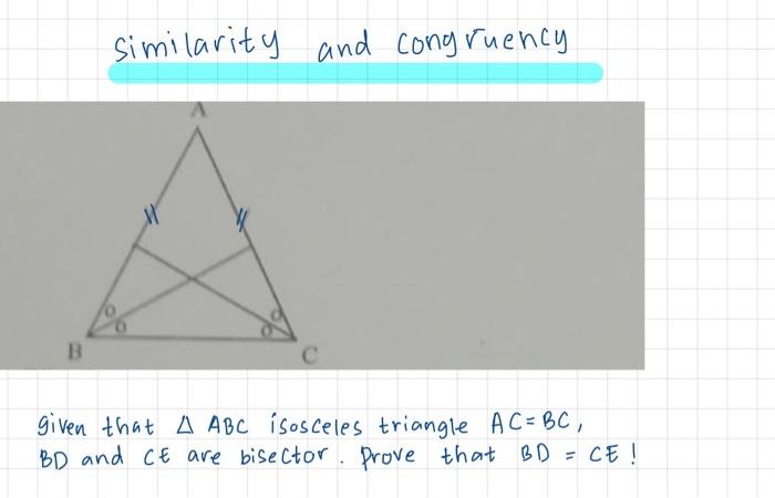 Solved similarity and congruency given that ABC isosceles | Chegg.com