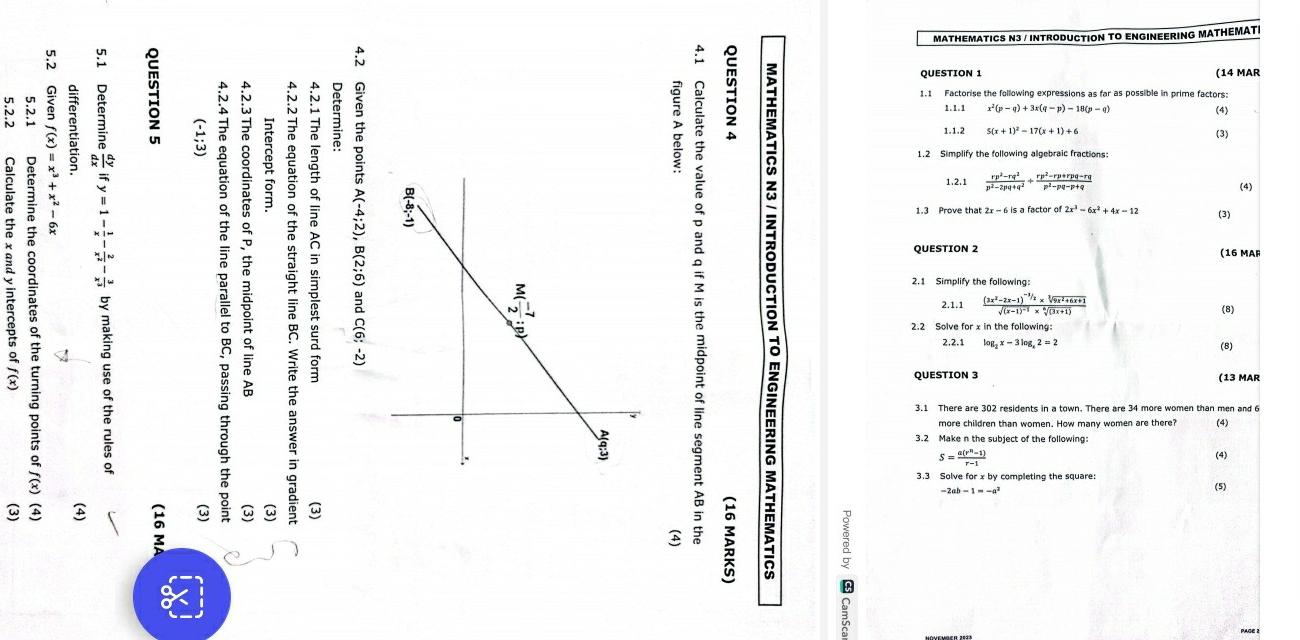 Solved MATHEMATICS N3 / INTRODUCTION TO ENGINEERING | Chegg.com