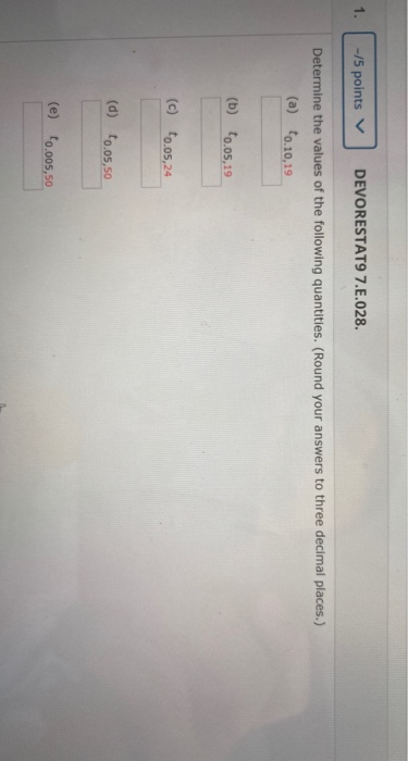 Solved -/5 points DEVORESTAT9 7.E.028. Determine the values | Chegg.com