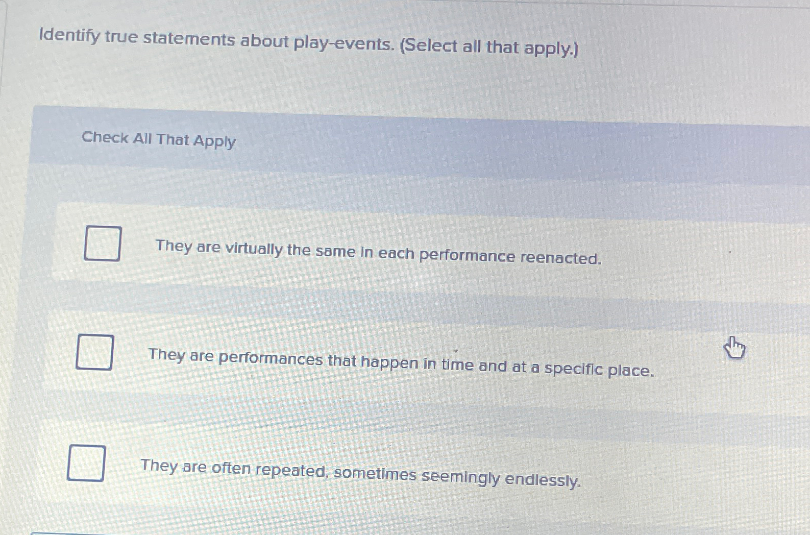 Solved Identify true statements about play-events. (Select | Chegg.com