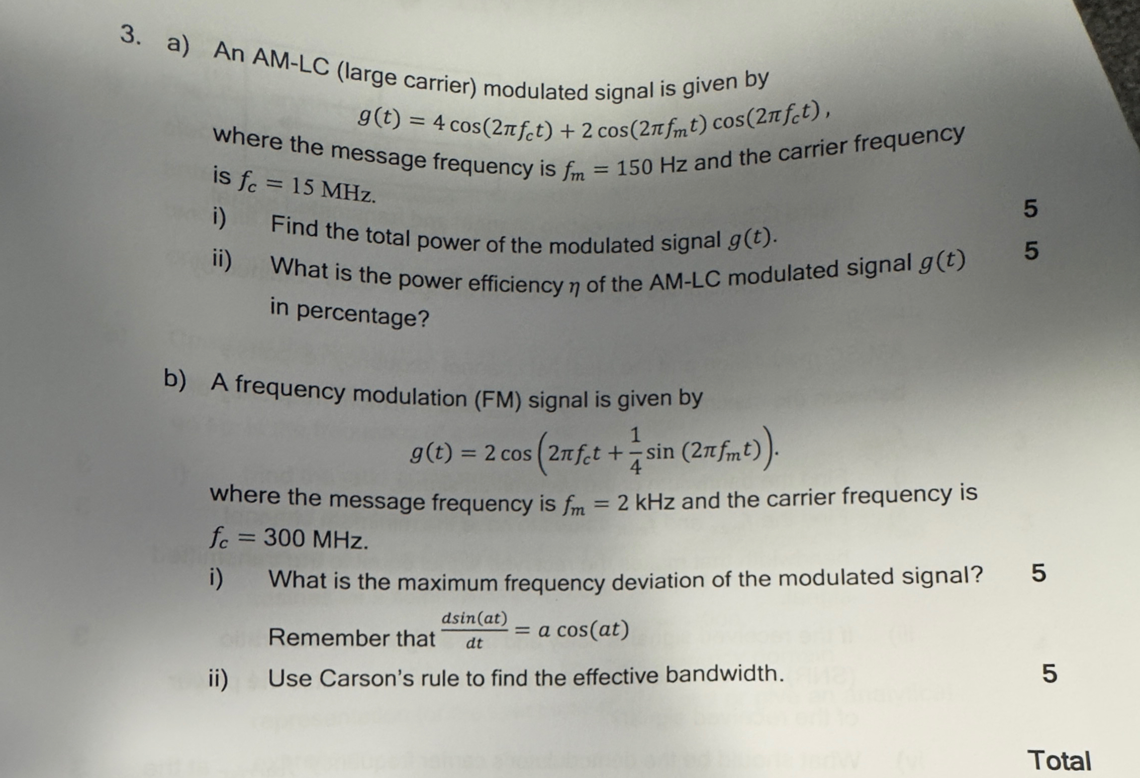 Solved a) ﻿An AM-LC (large carrier) ﻿modulated signal is | Chegg.com