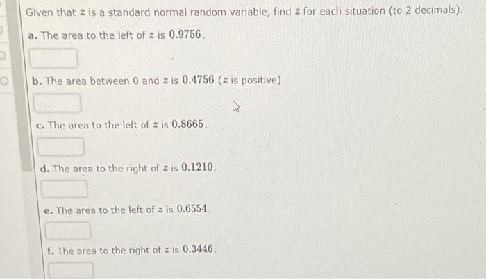 Solved Given that z is a standard normal random variable, | Chegg.com