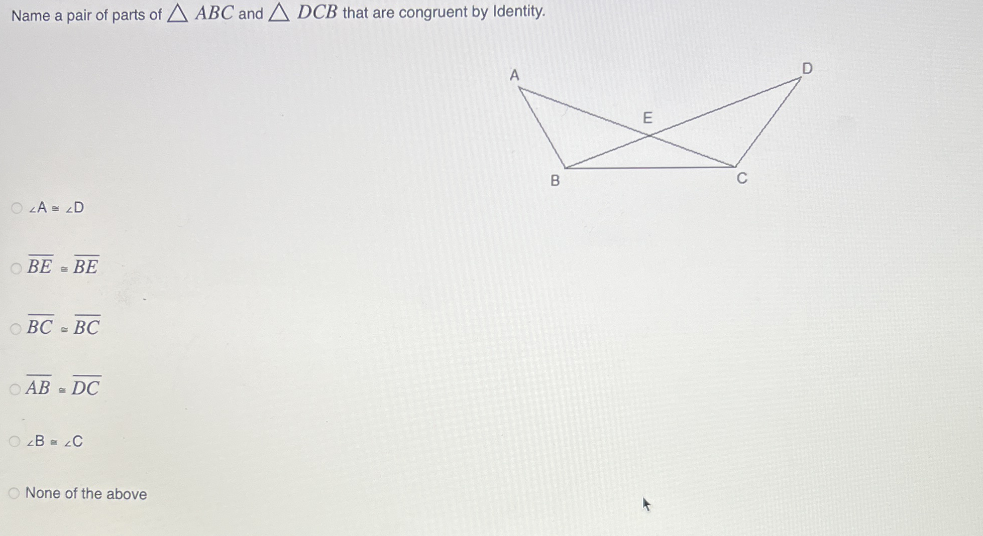 Solved Name a pair of parts ofABC andDCB ﻿that are congruent | Chegg.com