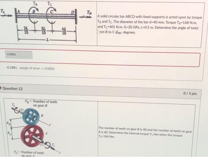 Solved Tc Т. Тр A solid circular bar ABCD with fixed | Chegg.com