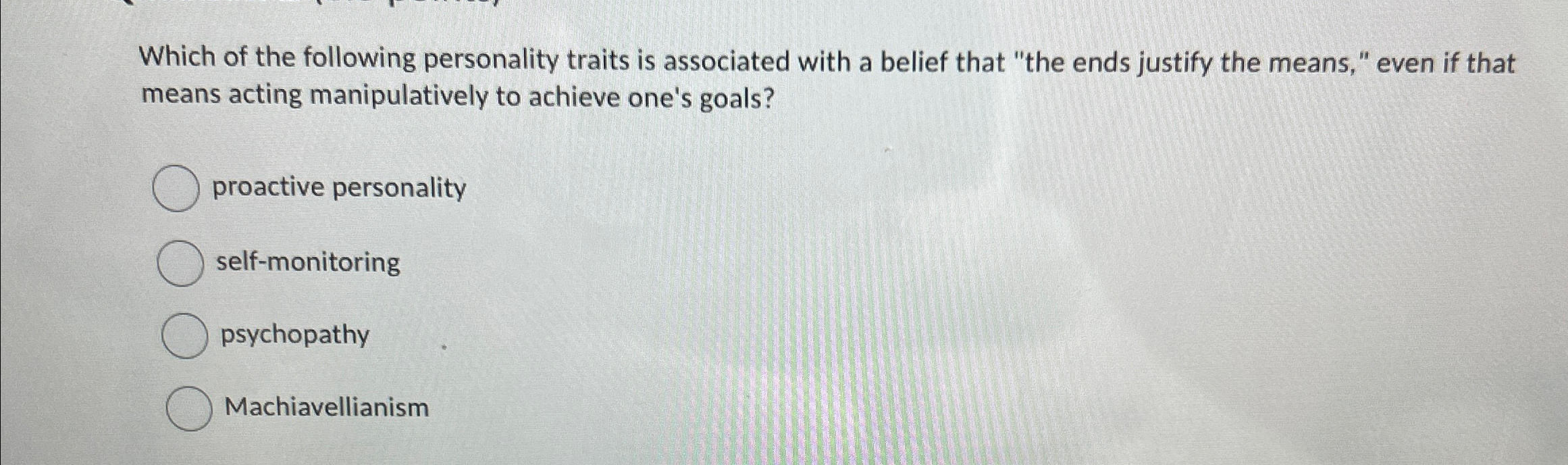 Solved Which of the following personality traits is | Chegg.com