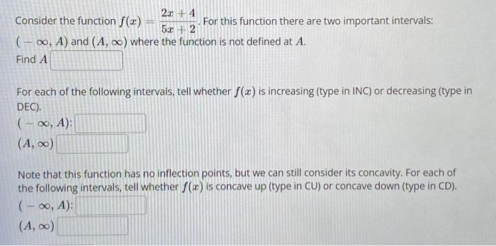 Solved Consider the function f(x)=5x+22x+4. For this | Chegg.com