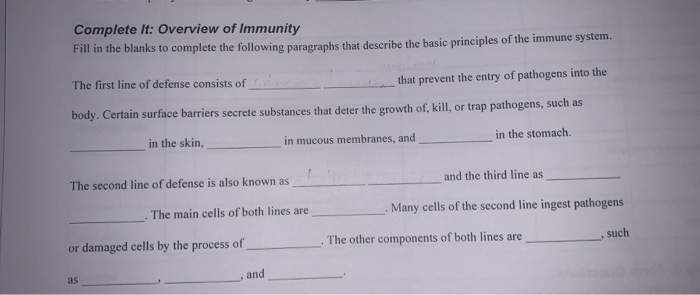 Solved Complete It: Overview of Immunity Fill in the blanks | Chegg.com