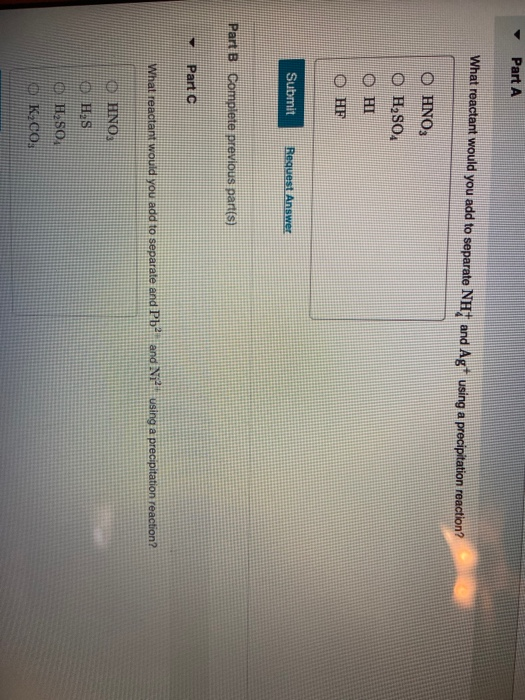 Solved Part A What reactant would you add to separate NH- | Chegg.com