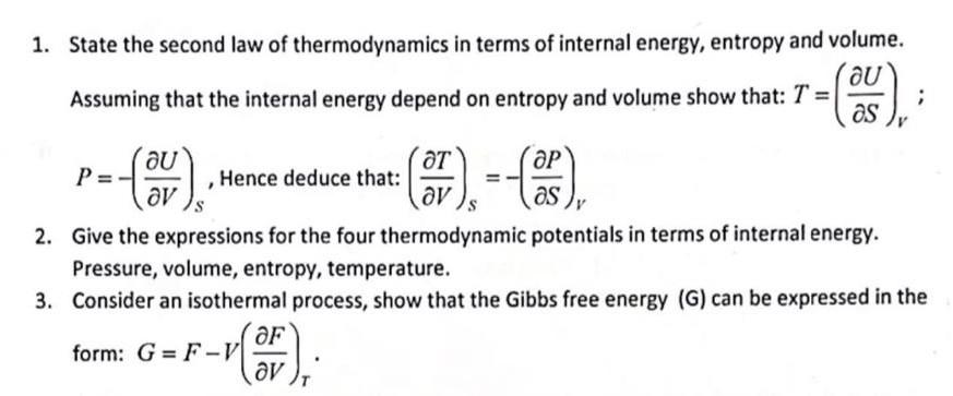 Solved 1. State the second law of thermodynamics in terms of | Chegg.com