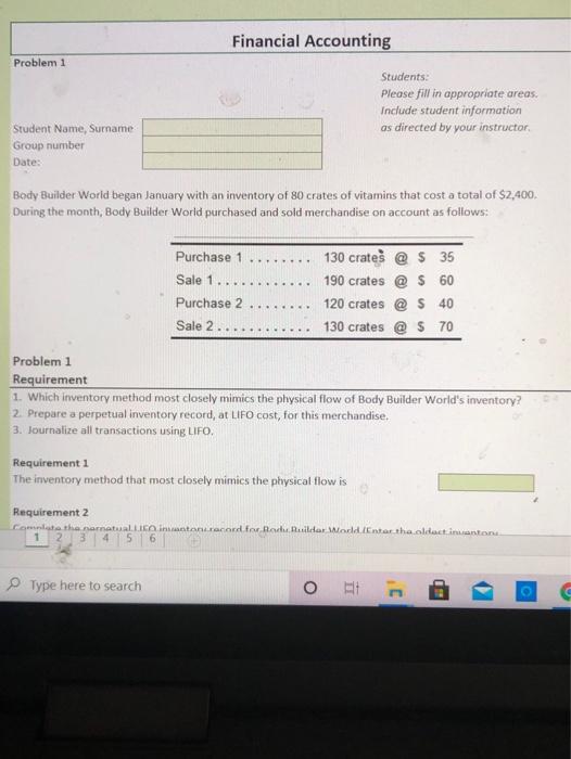 Solved Financial Accounting Problem 1 Students: Please fill | Chegg.com