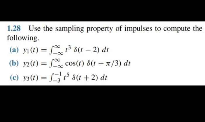 Solved 1.28 Use the sampling property of impulses to compute | Chegg.com