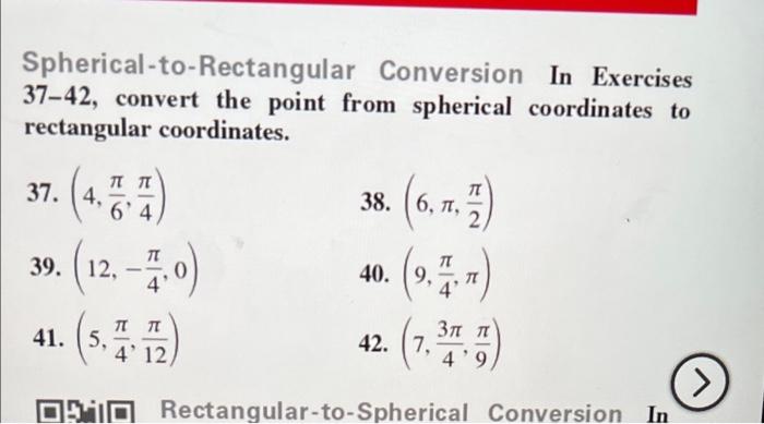 Solved Spherical-to-Rectangular Conversion In Exercises | Chegg.com