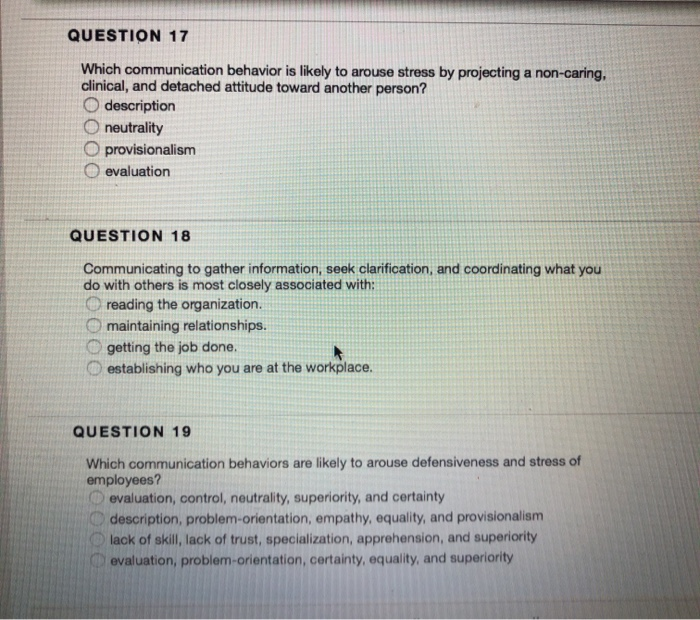 QUESTION 17 Which communication behavior is likely to | Chegg.com