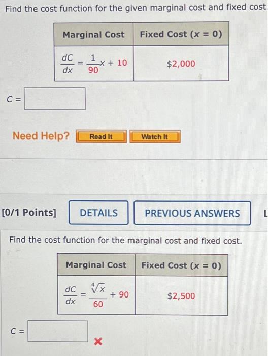 Solved Find the cost function for the given marginal cost | Chegg.com