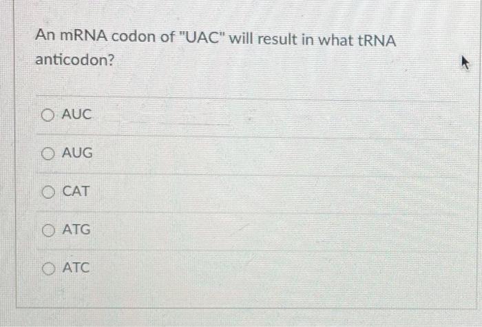 Solved Which of the following is NOT a stop codon? UAG UAC | Chegg.com
