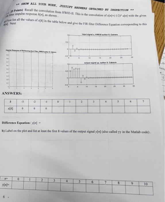 Solved SHOW ALL YOUR WORK, JUSTIFY ANSUERS OBTADED BY | Chegg.com