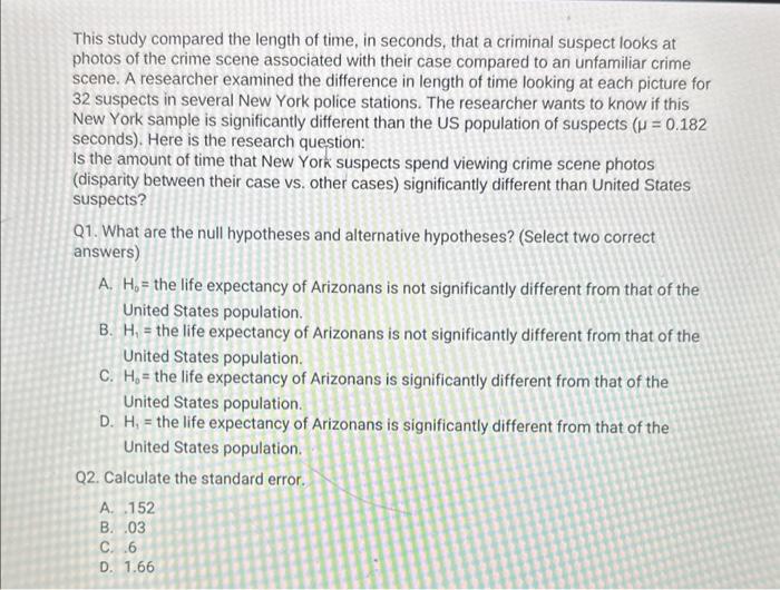 Solved This study compared the length of time, in seconds, | Chegg.com