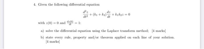 Solved 4. Given the following differential equation dam - 1: | Chegg.com