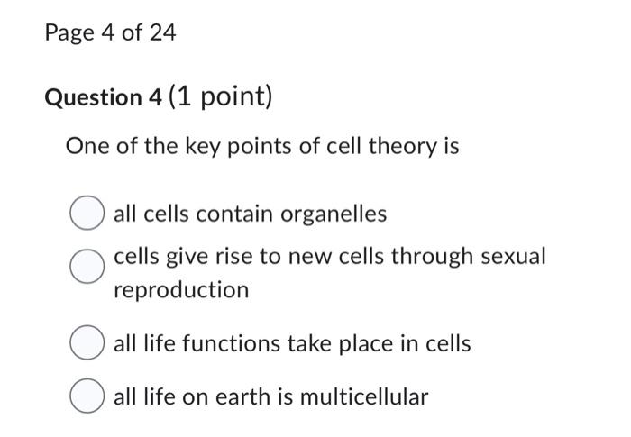 Solved One of the key points of cell theory is all cells | Chegg.com