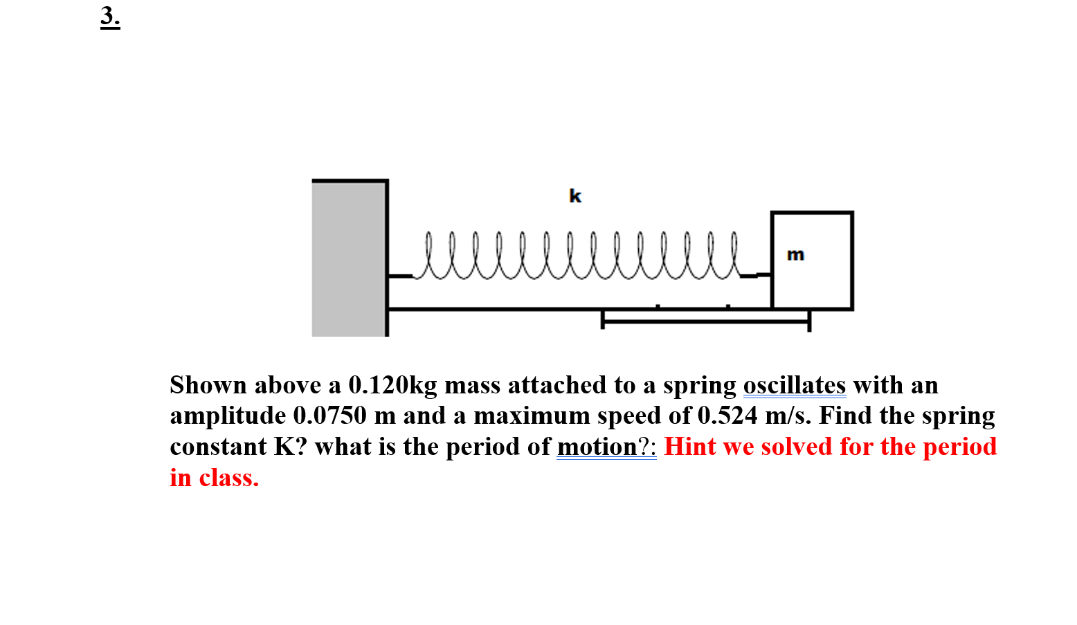Solved 3.Shown above a 0.120 ﻿kg mass attached to a spring | Chegg.com