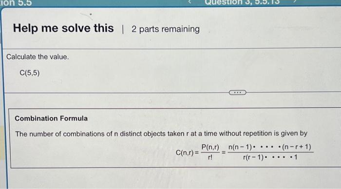 Solved Combination Formula The number of combinations of n | Chegg.com