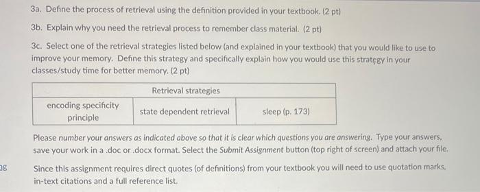Solved 3a. Define the process of retrieval using the | Chegg.com